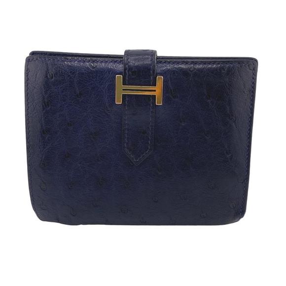 Hermes | Accessories | Hermes Bearn Compact Bifold Wallet Navy Womens ...
